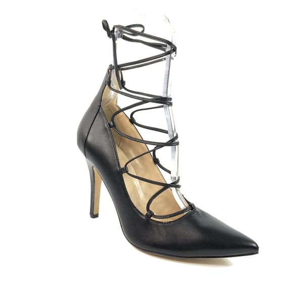 Neiman Marcus | Shoes | Neiman Marcus Leather Laceup Heeled Pumps Black ...
